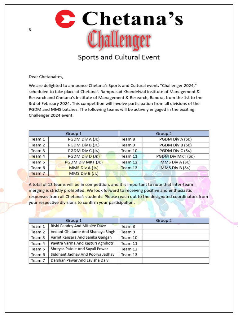 Sports and Cultural Event Guidelines | PDF | Cricket | Volleyball