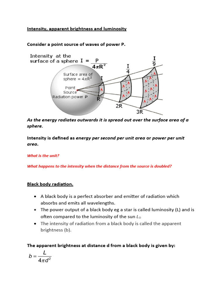 Apparent Brightness Luminosity and Weins Law | PDF