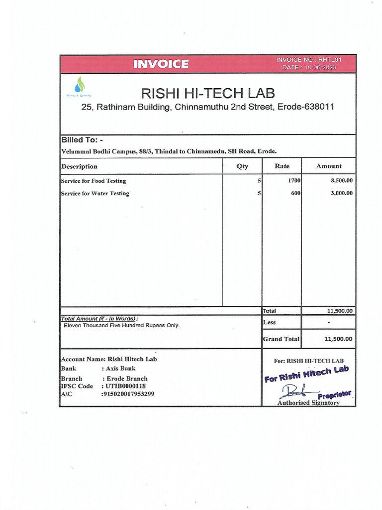 Velammal Bodhi Campus Bill | PDF