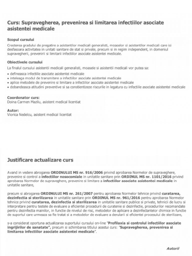 Supravegherea, Prevenirea Si Limitarea Infectiilor Asociate Asistentei ...
