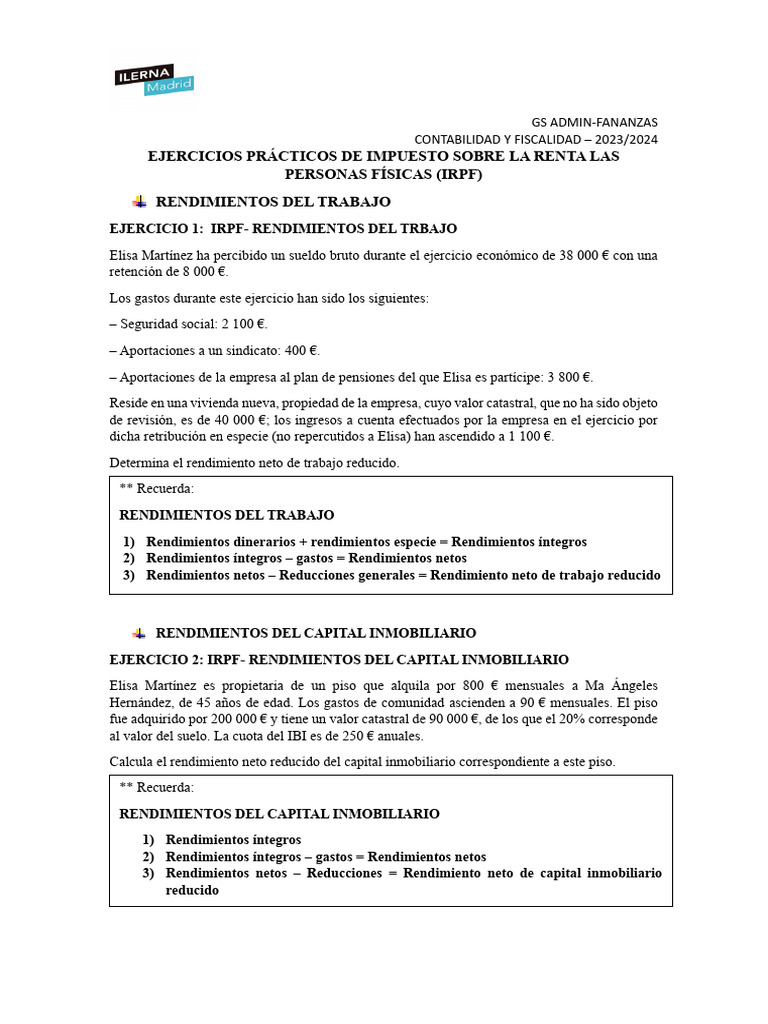 Ejercicios Irpf Prácticos | PDF | Contabilidad | Compartir (Finanzas)