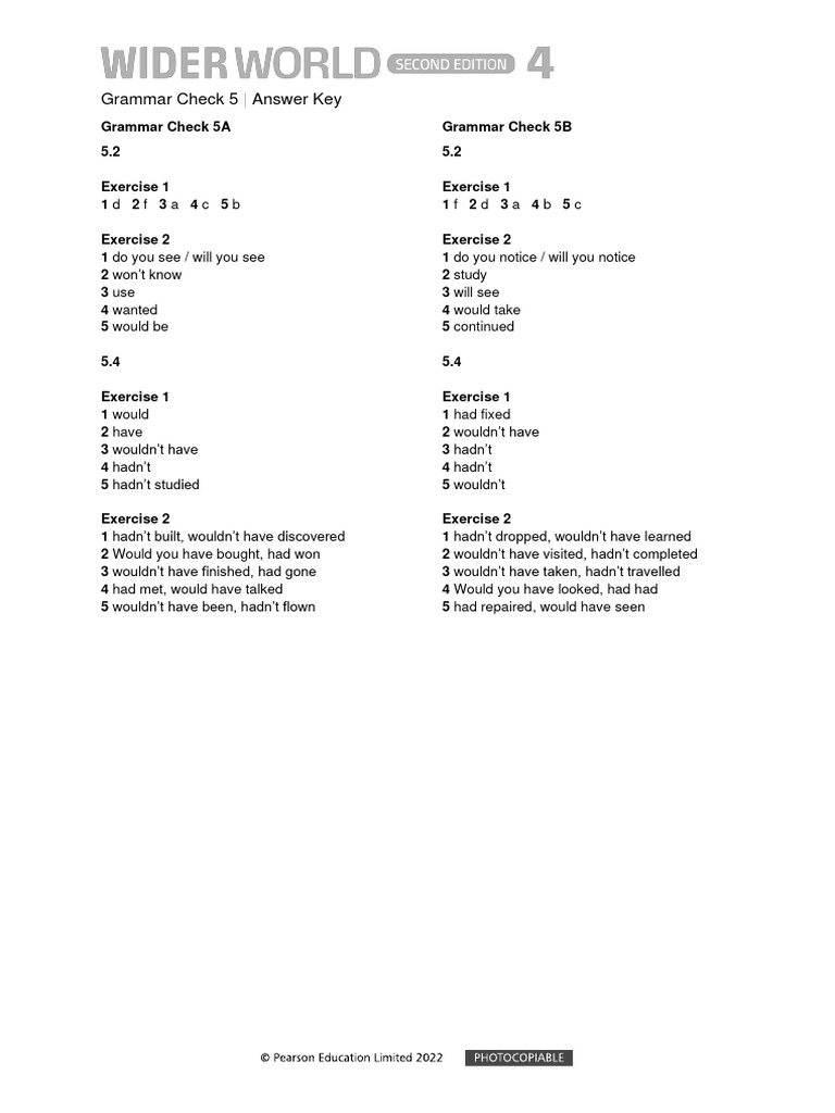 WiderWorld 2ed 4 U5GrammarCheck AnswerKey | PDF