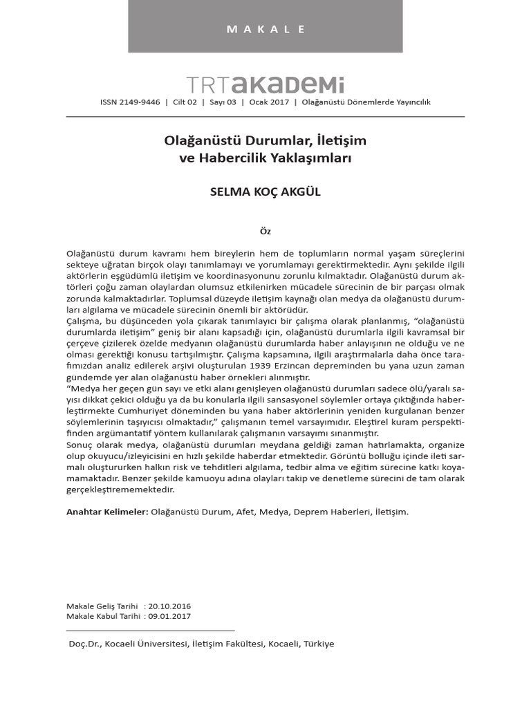 Ola - An - ST - Durumlar, - Leti - Im Ve Habercilik Yakla - Mlar - (#302071) - 288671 | PDF