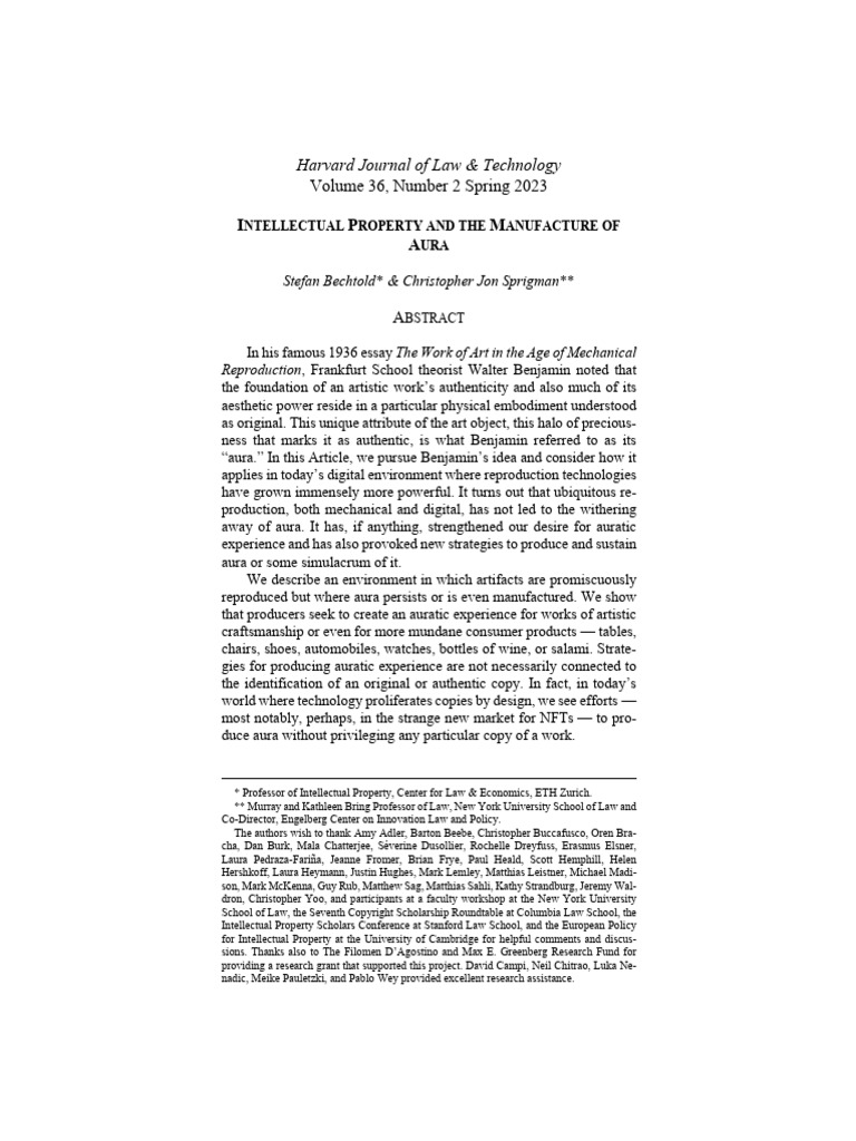 Bechtold Sprigman IP and The Manufacture of Aura | PDF | Trademark ...