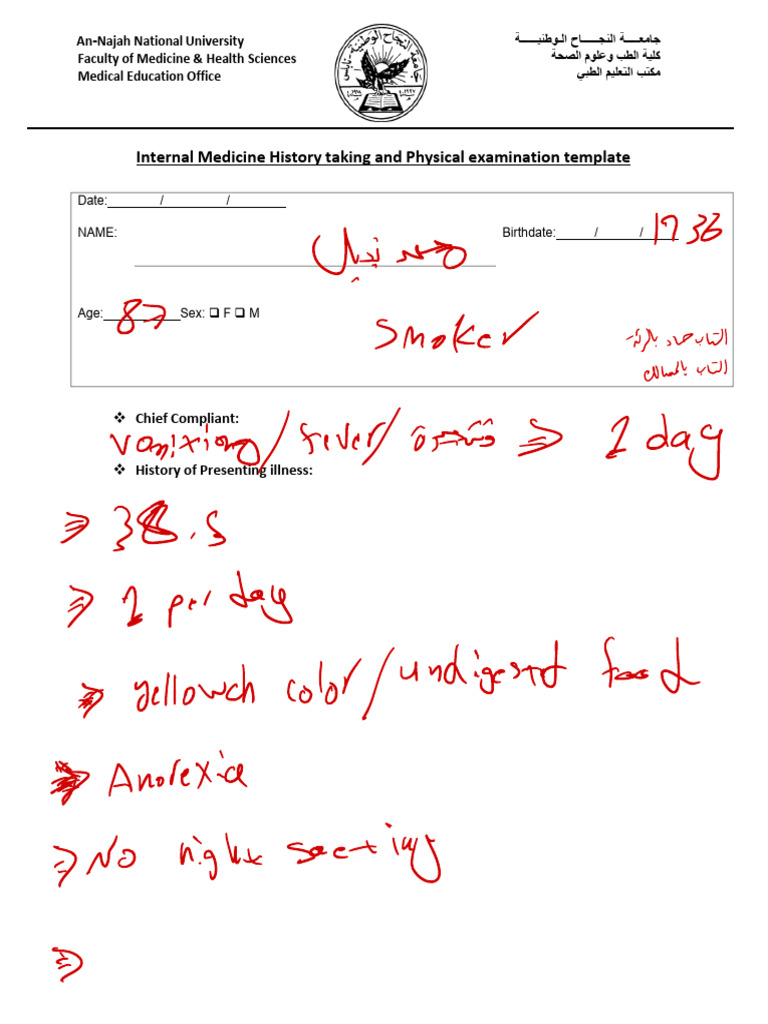 Internal Medicine History Template | PDF | Physical Examination | Medicine