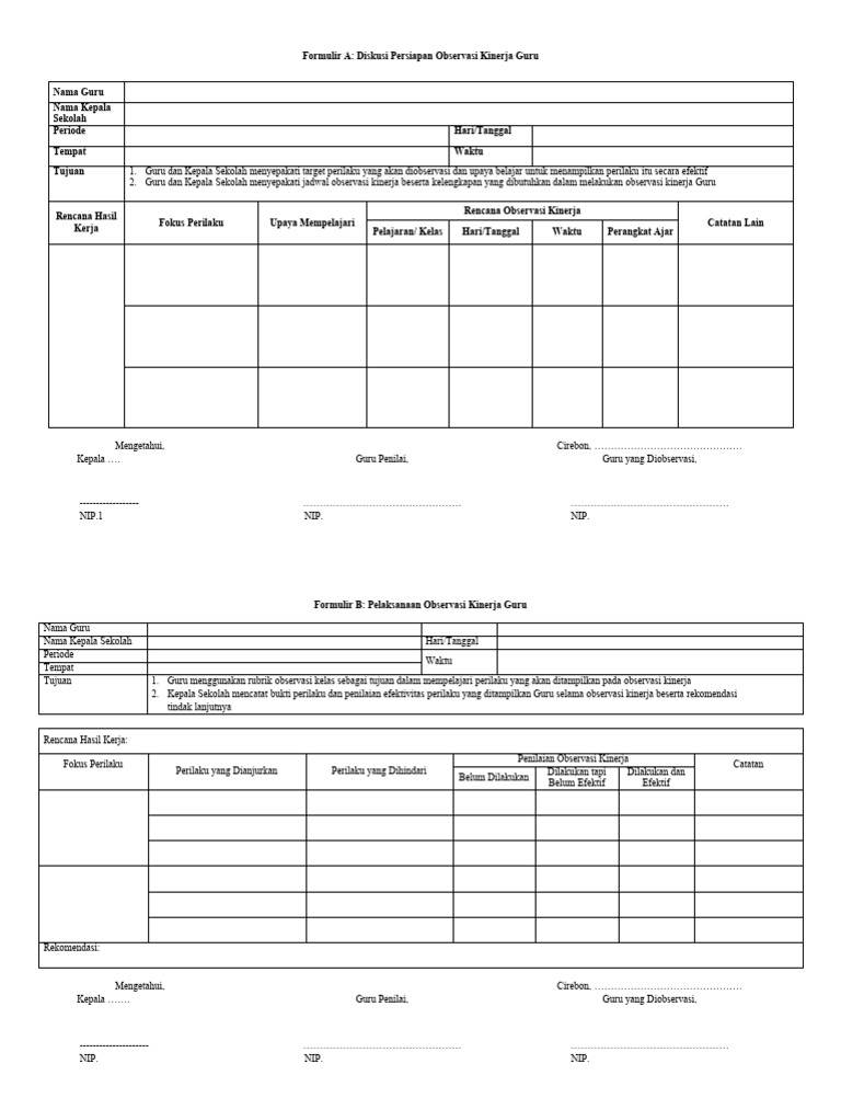 Formulir Observasi Tim PKG | PDF