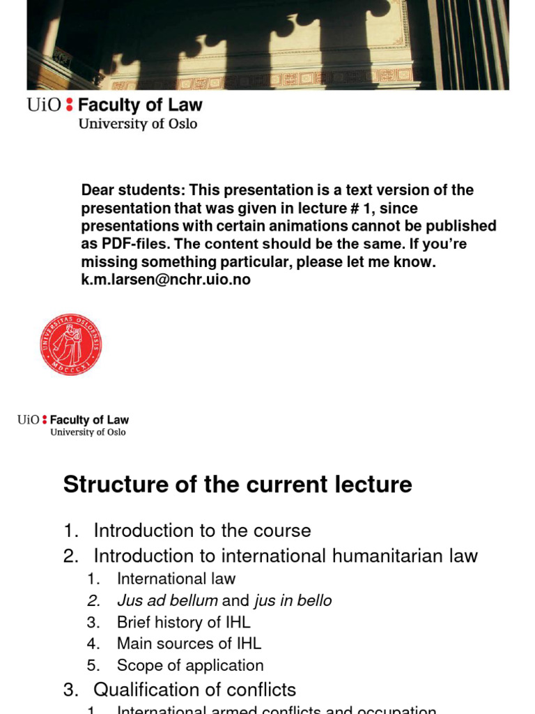 2012 Lecture 1 Intro To Ihl and Qualification - Handout | PDF | International Humanitarian Law ...