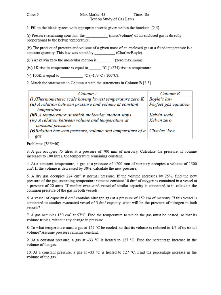 Class 9 Gas Laws | PDF