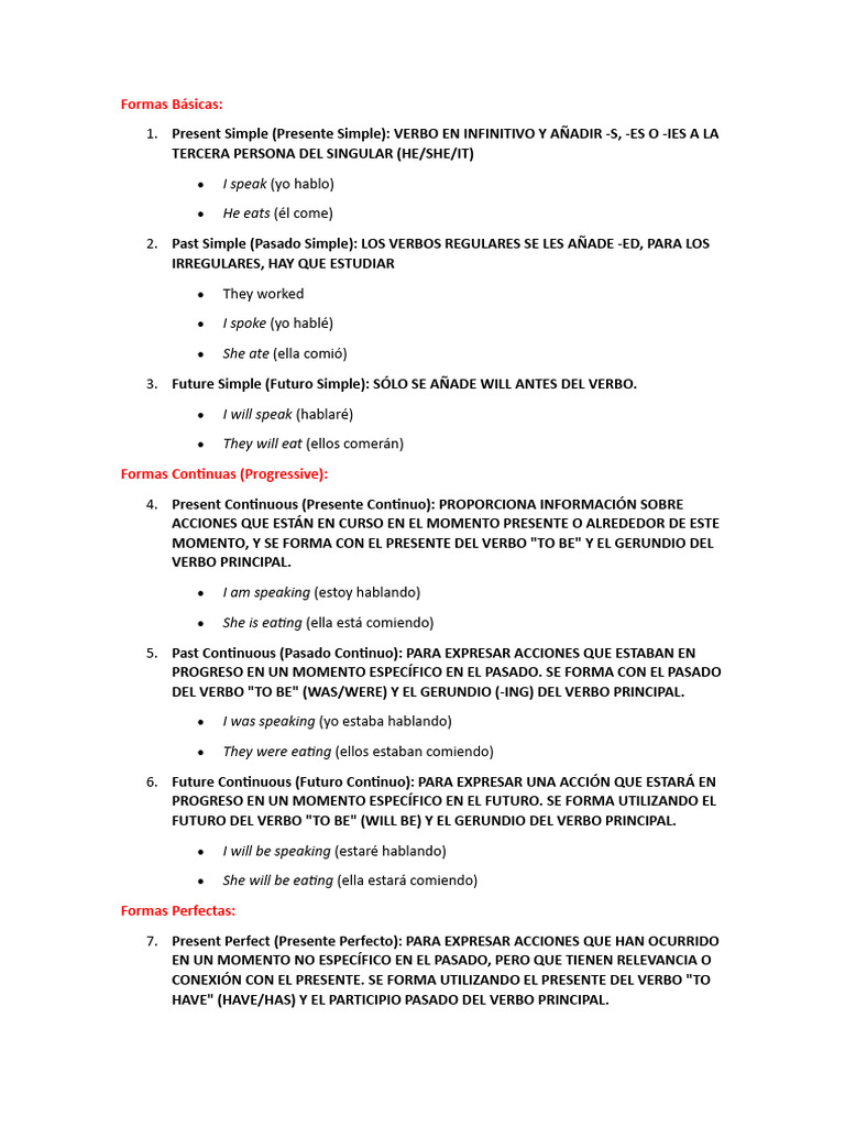 Formas verbales básicas en inglés | PDF | Verbo | Morfología Lingüística