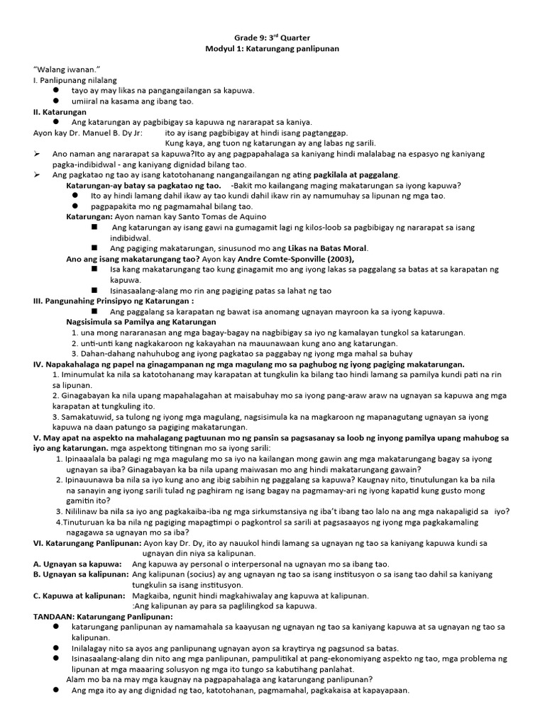 Katarungang Panlipunan.outline 3rd.m1 | PDF