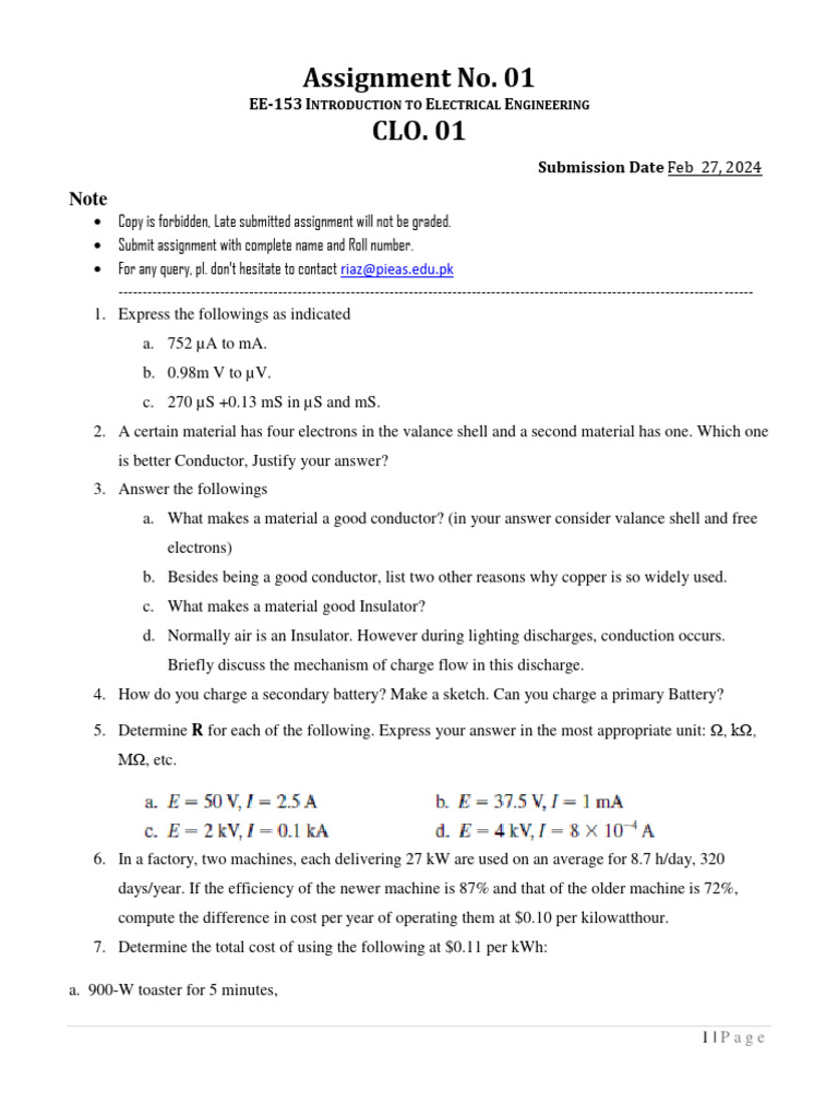 Assignment 1IEE 19022024 | PDF | Electrical Network | Resistor