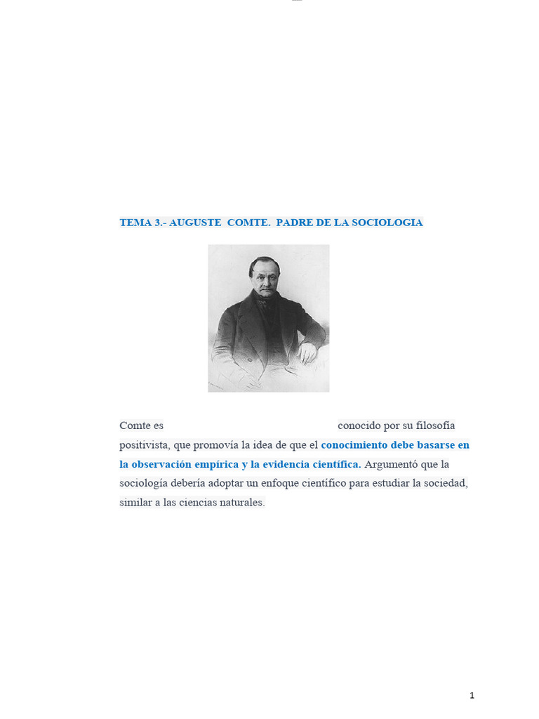 Tema 3 Aguste Comte | PDF | Positivismo | Sociología