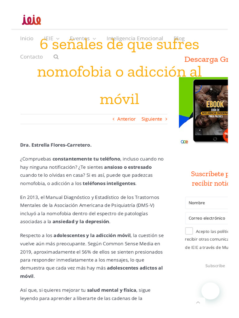 Señales de nomofobia y adicción móvil | PDF | Ansiedad | Estrés (biología)