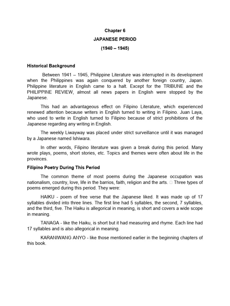 Chapter 6 JAPANESE PERIOD (1940 - 1945) | PDF | Haiku | Poetry