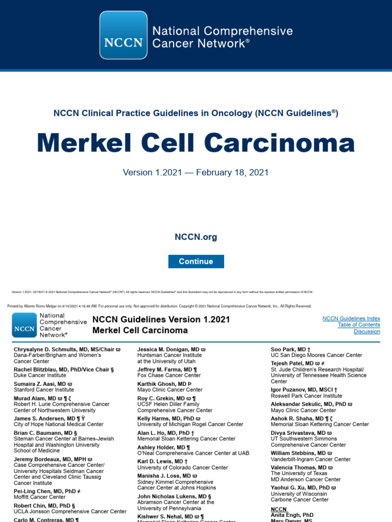 Merkel Cell Carcinoma: NCCN Clinical Practice Guidelines in Oncology (NCCN Guidelines ...