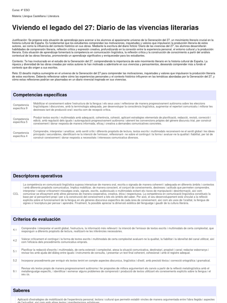 Viviendo El Legado Del 27 - Diario de Las Vivencias Literarias | PDF ...