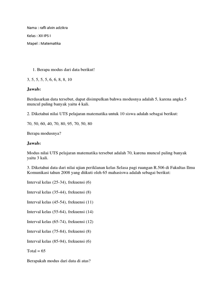 Jawab:: Nama: Rafli Alvin Adzikra Kelas: Xii Ips I Mapel: Matematika ...