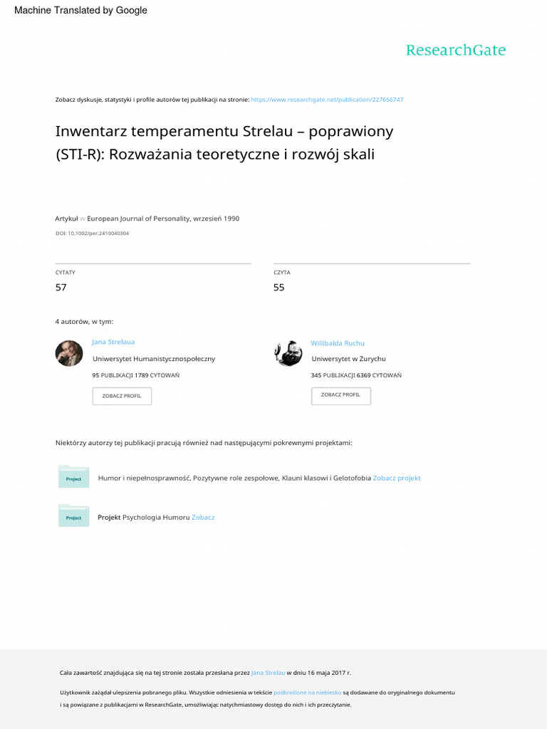 P3 - The - Strelau - Temperament - Inventory-Revised - STI-R - TH | PDF