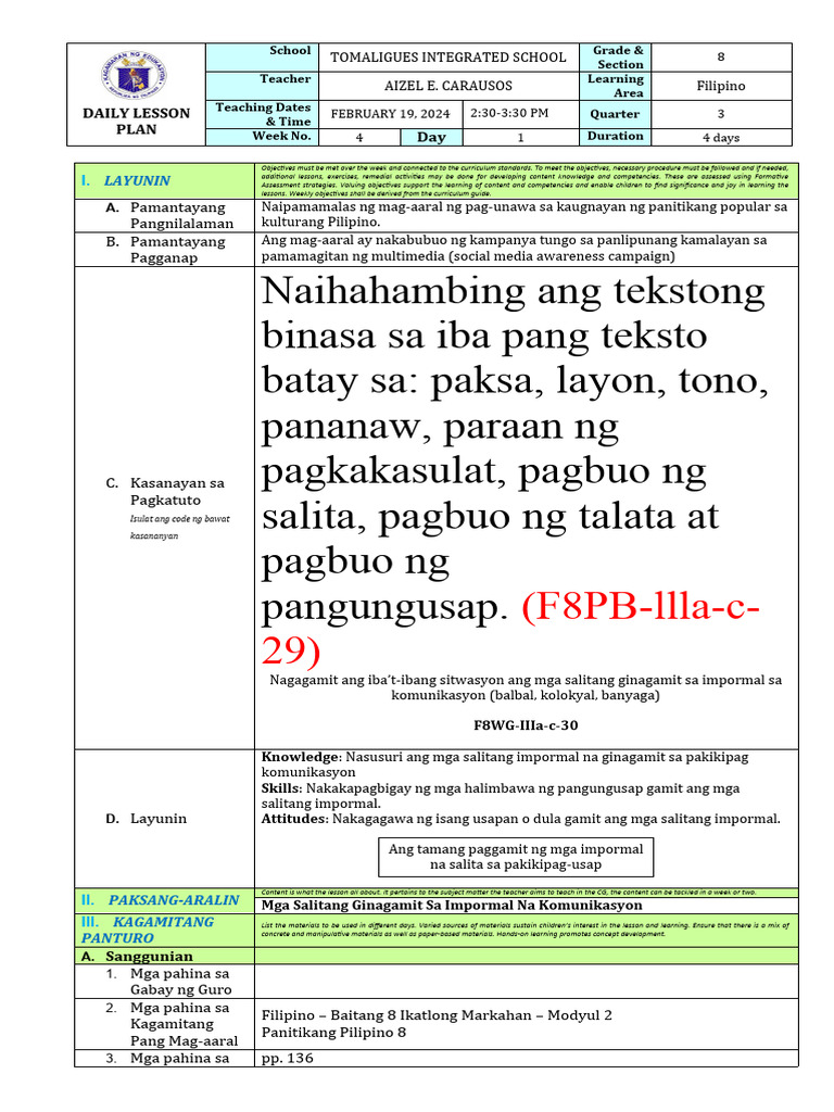 Fil 8 C.O Antas NG Wika | PDF