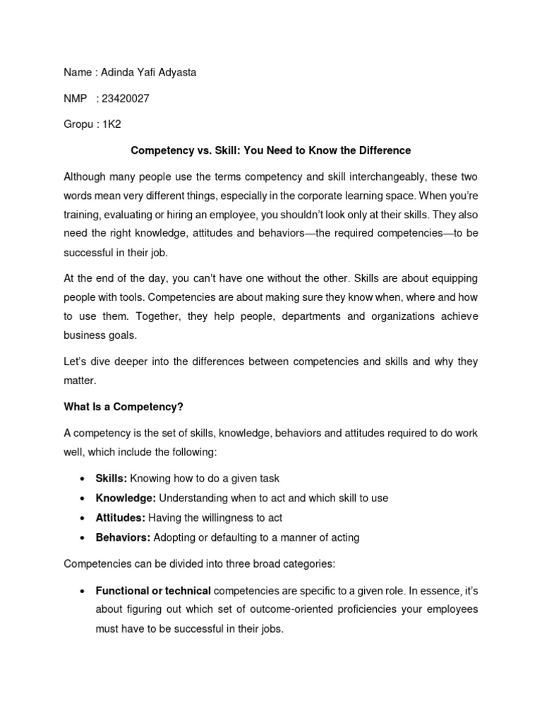 Skill and Competency | PDF | Competence (Human Resources) | Behavior ...