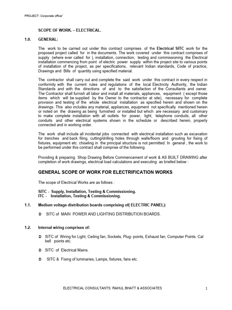 01 - Scope of Work - SPEC | PDF | Electrical Wiring | Specification (Technical Standard)