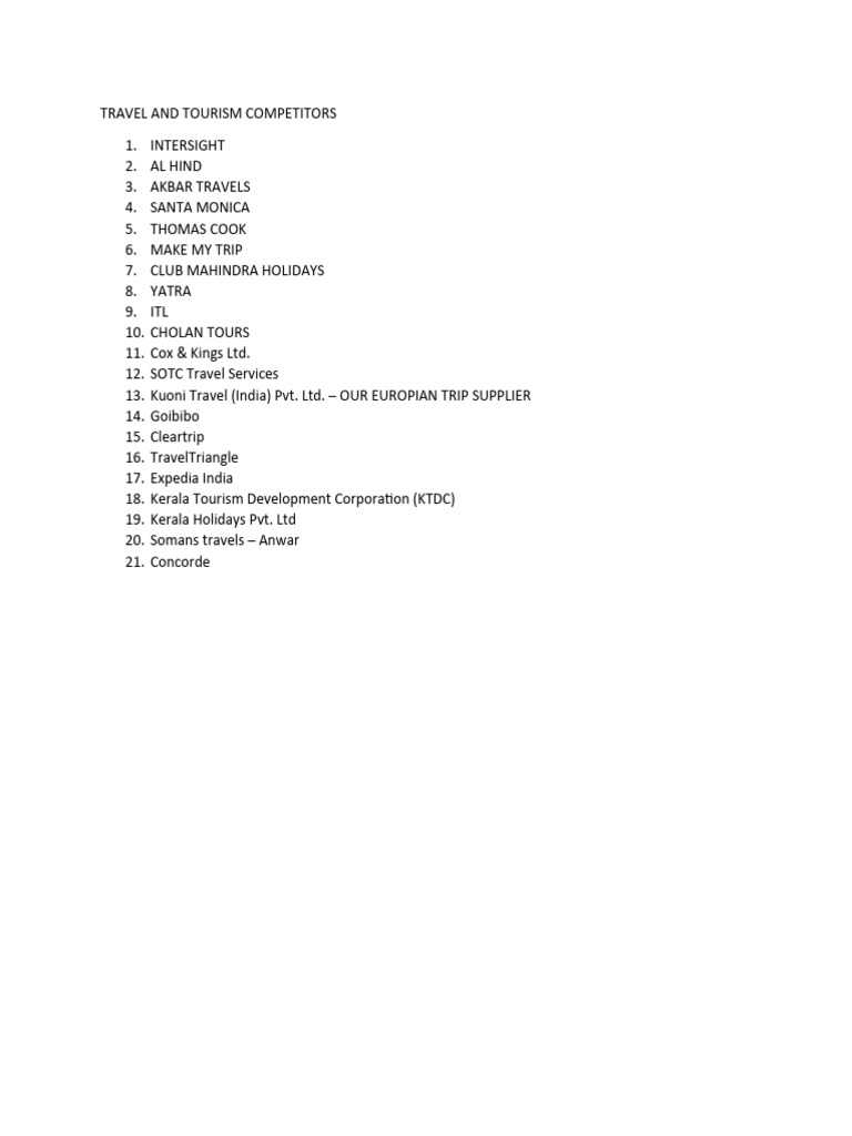 Travel and Tourism Competitors | PDF