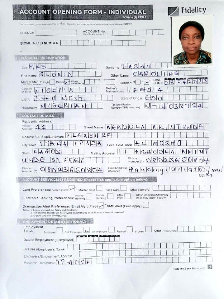 Account Opening Ifo Fasan Gloria | PDF