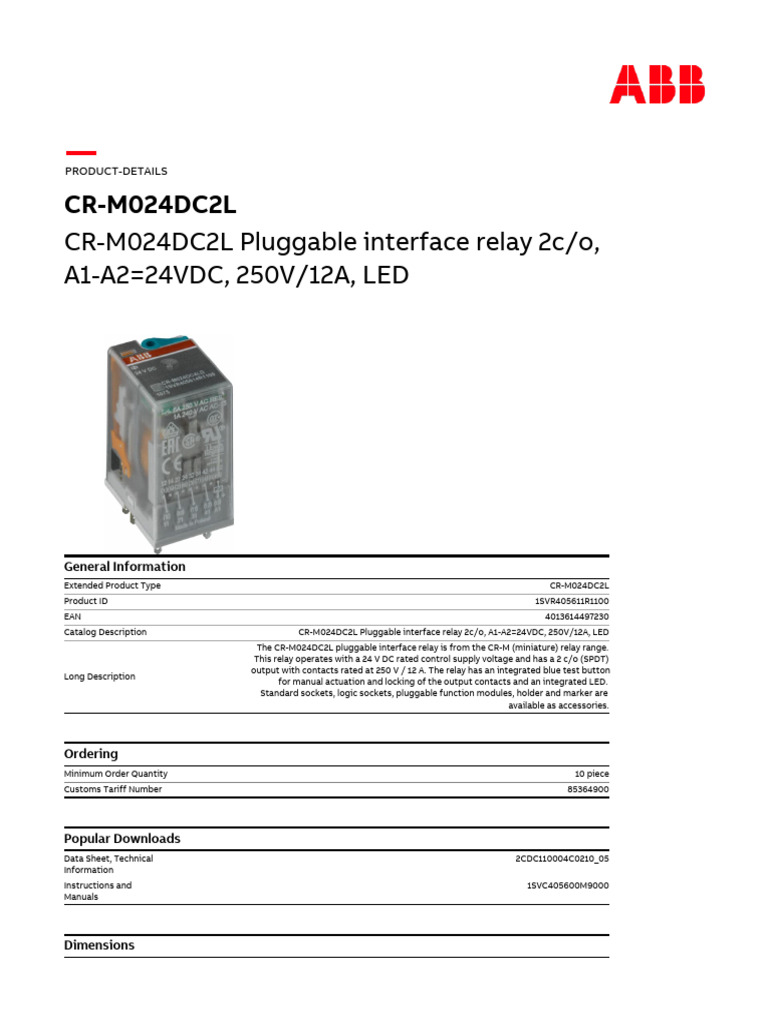 1SVR405611R1100 CR m024dc2l | PDF | Relay | Switch