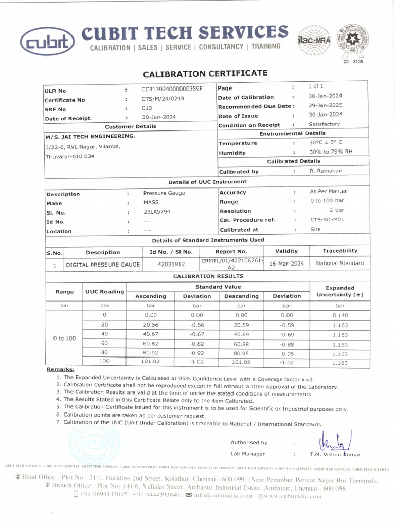 Digital Pressure Gauge Calibration | PDF