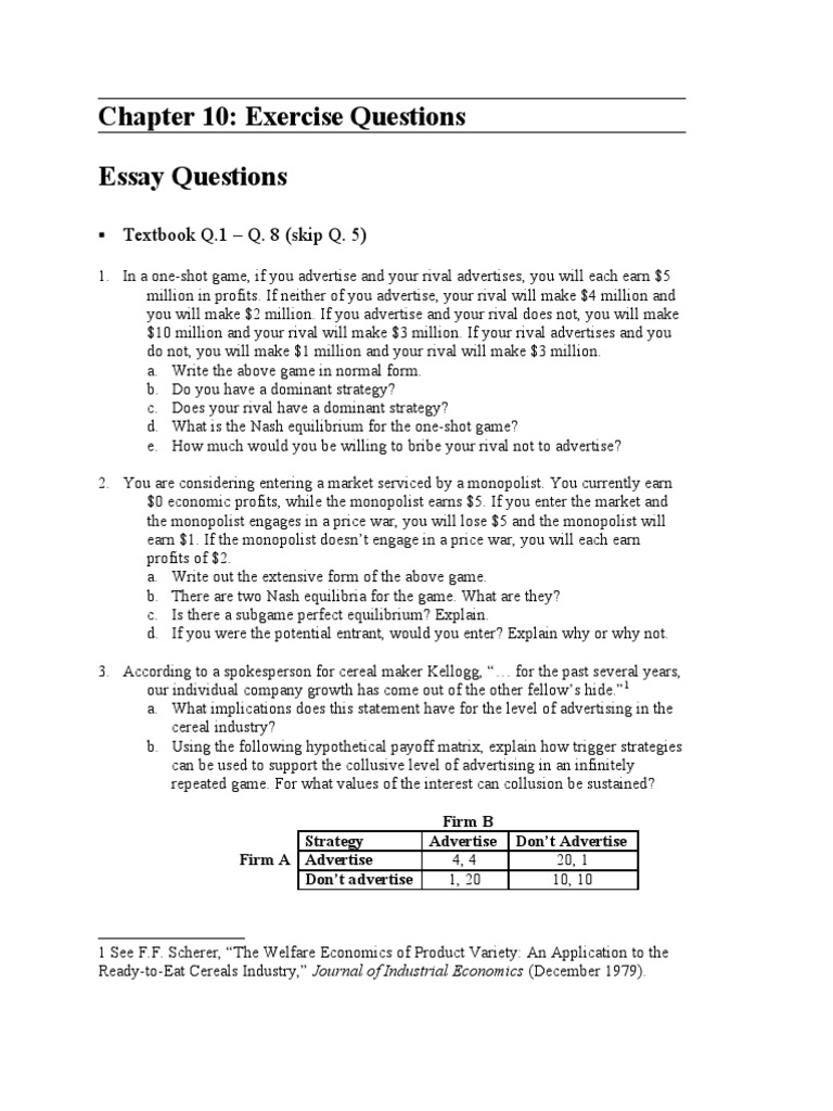Chapter 10 Exercises | PDF | Game Theory | Gaming