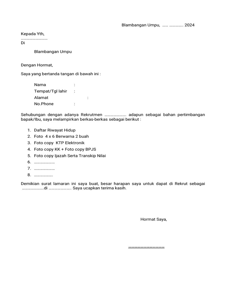 Surat Lamaran Kerja Hafid 2 | PDF | Olahraga & Rekreasi