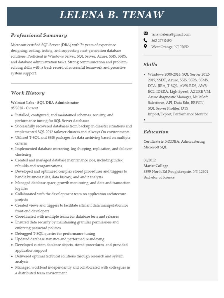 Tenaw Resume | PDF | Microsoft Sql Server | Databases