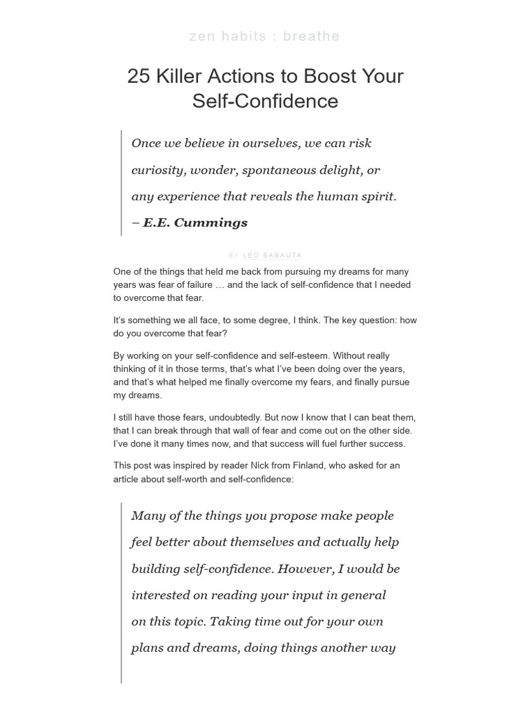 25 Killer Actions To Boost Your Self-Confidence | PDF | Self Esteem ... 25 Killer Actions To Boost Your Self-Confidence | PDF | Self Esteem ...