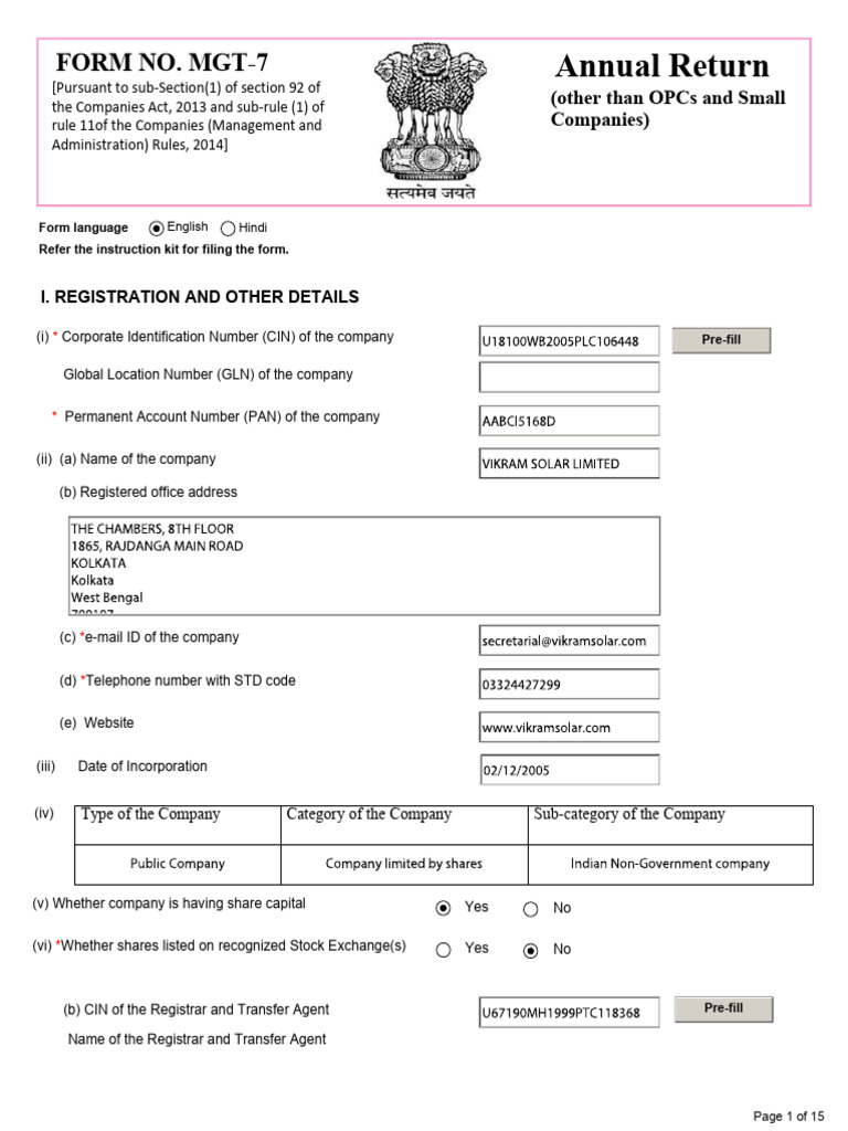 Annual Return Form MGT-7 Overview | PDF | Convertible Bond | Securities ...