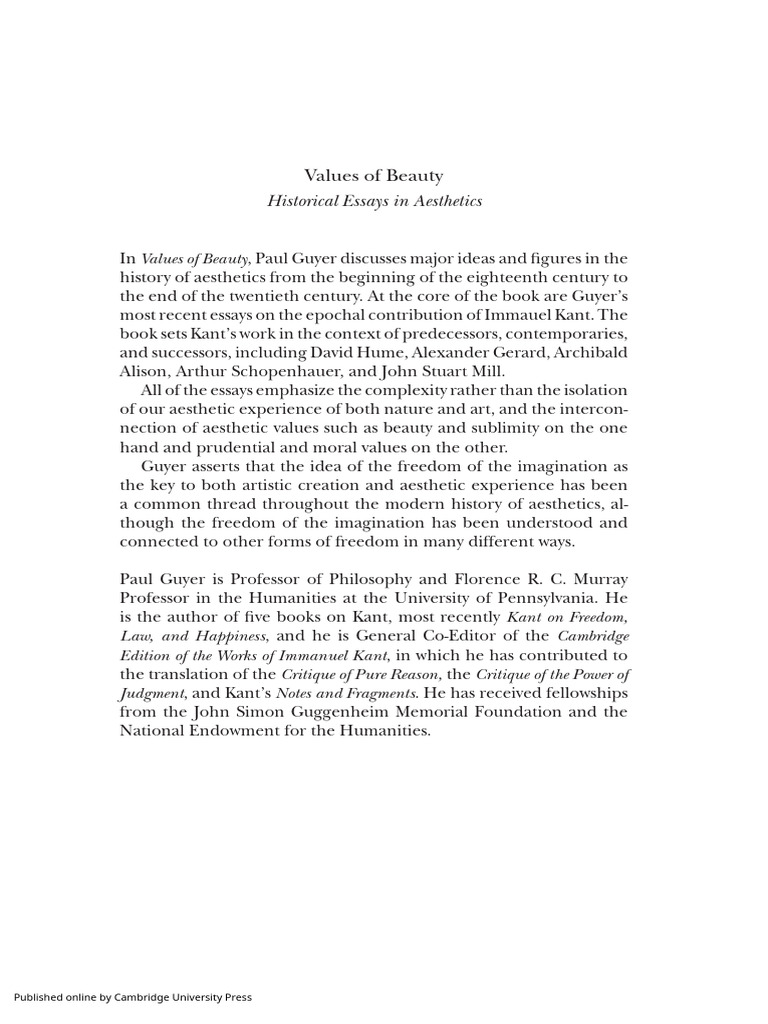 Values of Beauty | PDF | Immanuel Kant | Aesthetics