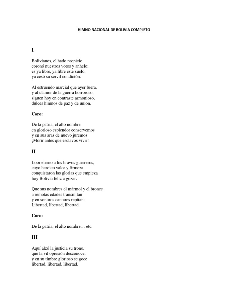 Himno Nacional de Bolivia Completo PDF | PDF