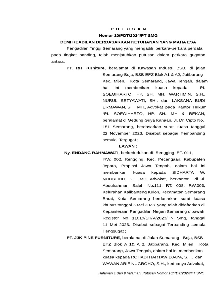 Salinan Putusan 10 PDT 2024 PT SMG | PDF | Hukum