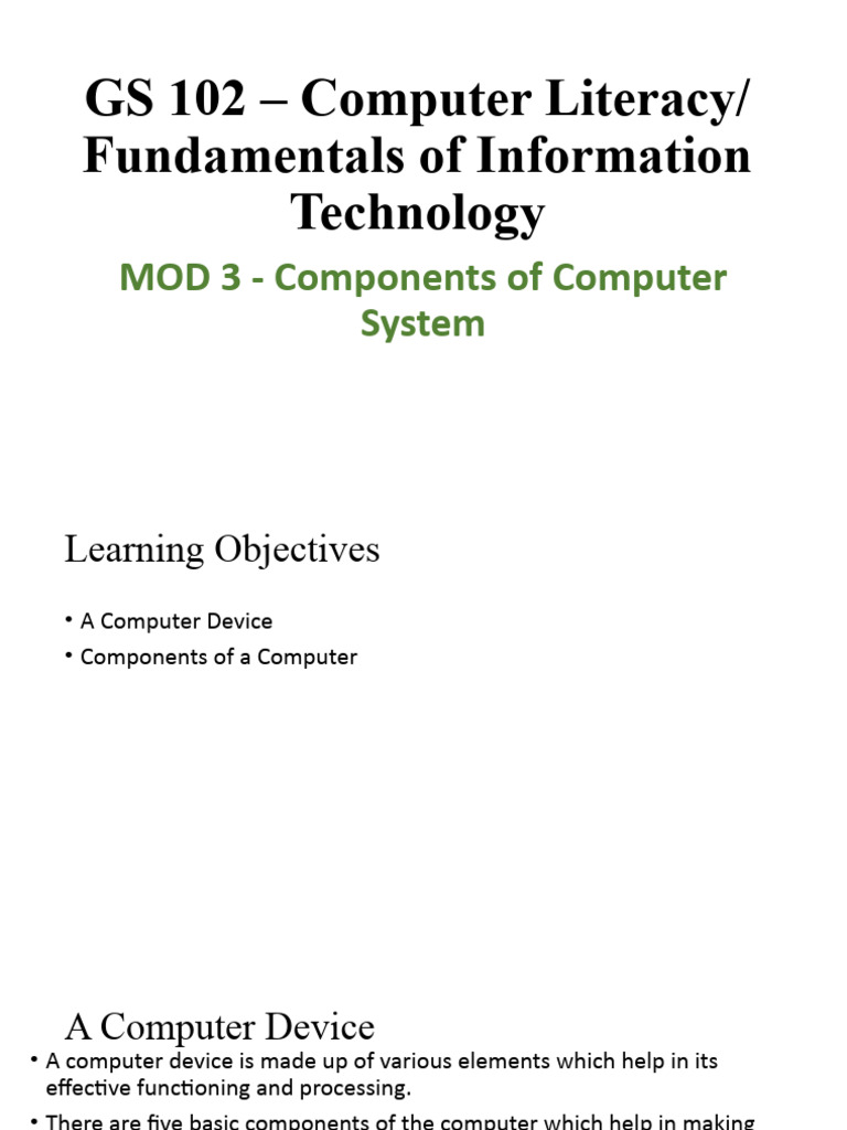 MOD 3 - Components of Computer System | PDF | Input/Output | Central Processing Unit