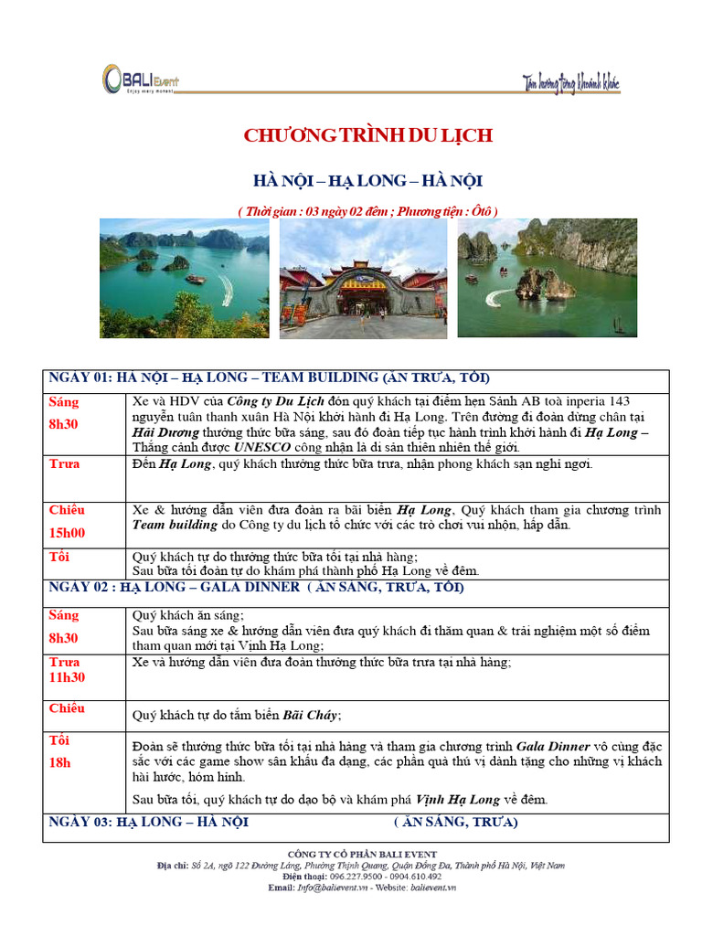 Lịch Trình Hạ Long Unity | PDF Lịch Trình Hạ Long Unity | PDF