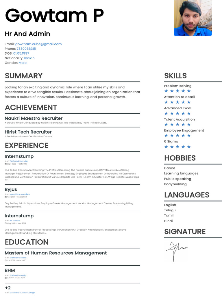 Gowtham Resume | Download Free PDF | Recruitment | Business