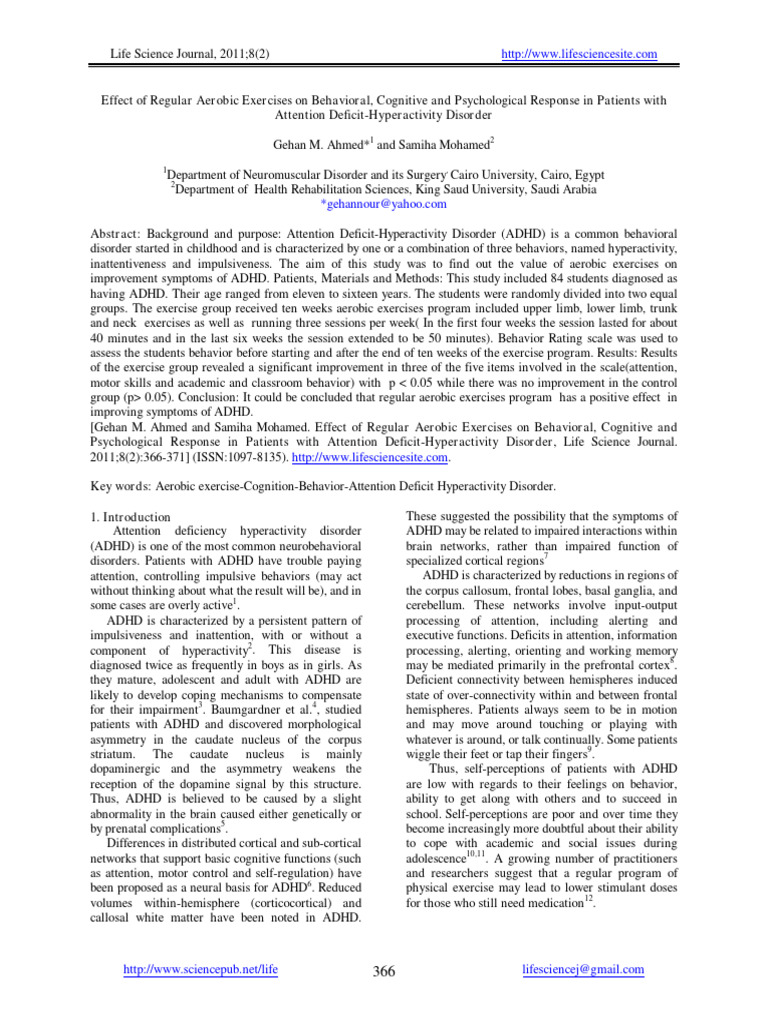 Effect of Regular Aerobic Exercises On Behavioral, Cognitive and ...