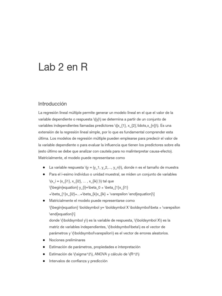 Guia de Lab 2 | Descargar gratis PDF | Regresión lineal | Análisis de regresión