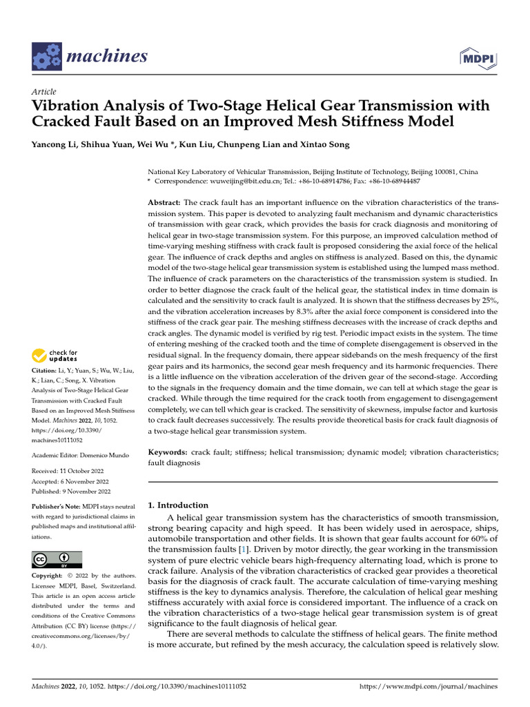 Machines 10 01052 v3 | PDF | Gear | Beam (Structure)