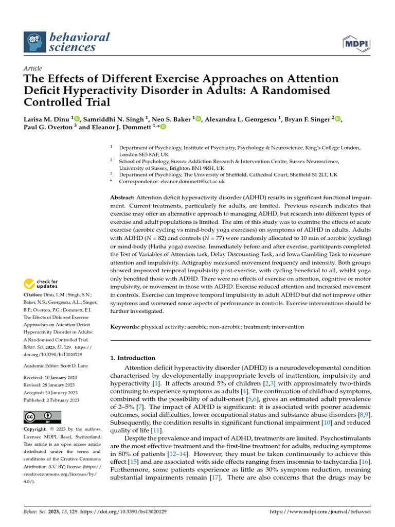 The Effects of Different Exercise Approaches On Attention Deficit Hyperactivity Disorder in ...