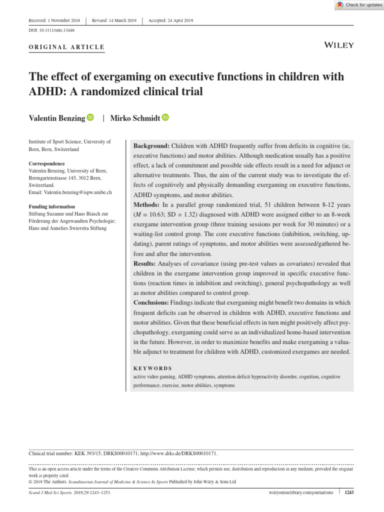 The Effect of Exergaming On Executive Functions in Children With ADHD | PDF | Attention Deficit ...
