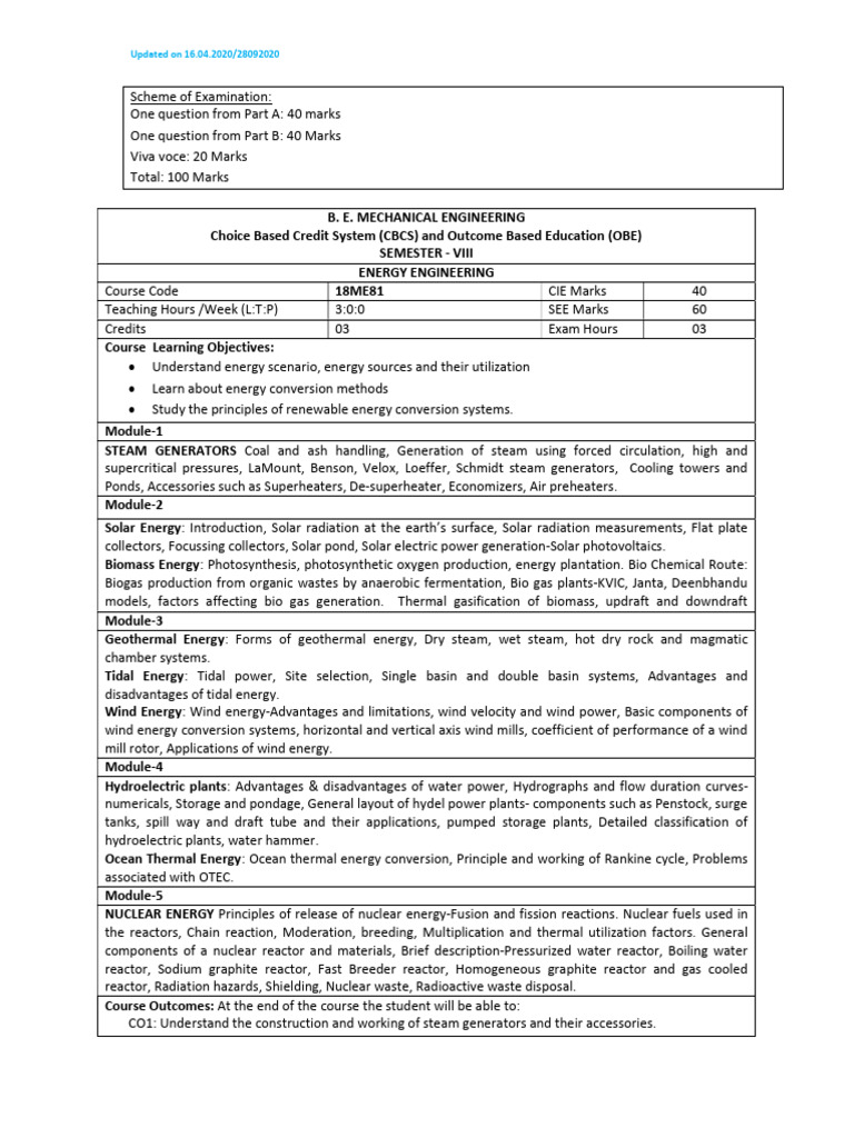 Energy Engineering for Mech Engg | PDF | Nuclear Reactor | Solar Energy