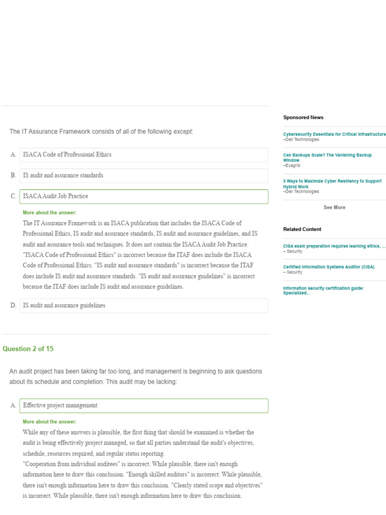 CISA Practice Questions To Prep For The Exam - TechTarget | PDF | Audit ...