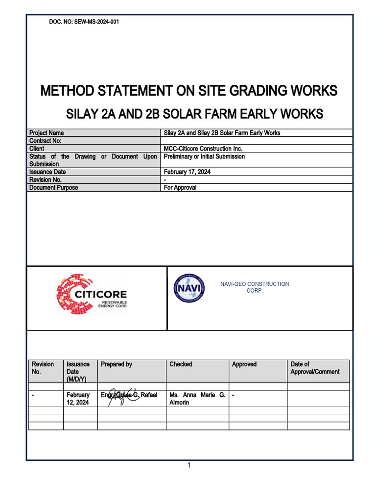 Method Statement for Solar Site Grading | PDF | Personal Protective ...