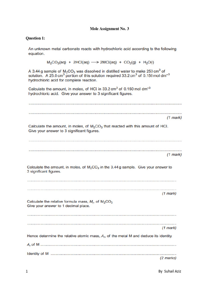 Mole Assignment No. 3 | PDF | Mole (Unit) | Magnesium Mole Assignment No. 3 | PDF | Mole (Unit) | Magnesium