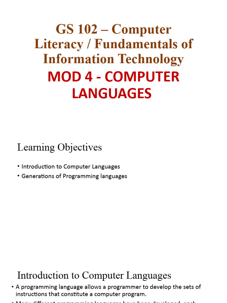 Mod 4 - Computer Languages | PDF | Assembly Language | Computer Programming